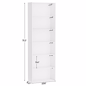 Homhedy 6 Tier Bookcase with LED Lights, 71" H Tall Open Bookshelf, Wooden Display Storage Shelves for Home Office, Living Room, Bed Room,Size:23.6" W x 71.2" H x 9.4" D, White