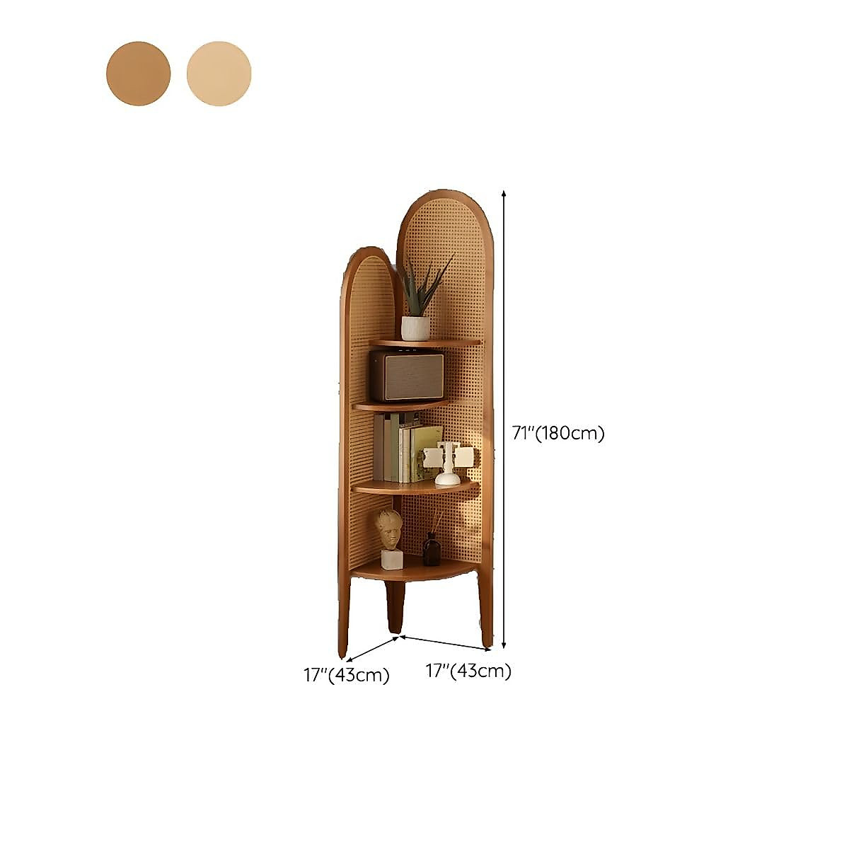 CraftThink 4-Tier Corner Shelf, Tall Corner Accent Chest Display Storage Rack with Counter Top and Multiple Shelves for Living Room Bedroom Home Office, Cherry