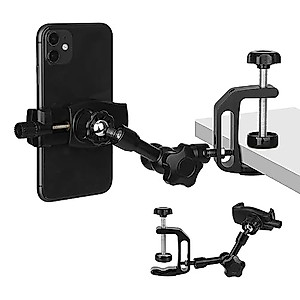 Mippko Phone Holder for Kitchen Cabinet/Desk/Table/Rod,Compatible with 3.5~7.5" iPhone/Nexus/HTC/Huawei/Smartphone,360°Adjustable Aluminum Alloy Arm Clip Mount