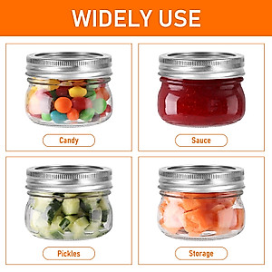 24 Pack 4 oz Mason Jars with Lids, Glass Canning Jars with Regular Mouth Lids, Canning Jars for Jam, Candy and Wedding Favors