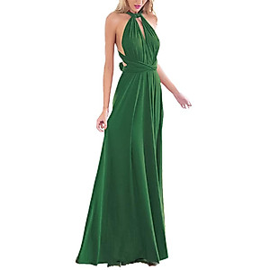Women's Transformer Convertible Multi Way Wrap Long Prom Maxi Dress V-Neck High Low Wedding Bridesmaid Evening Party Grecian Dresses Boho Backless Halter Formal Cocktail Dance Gown Green Small