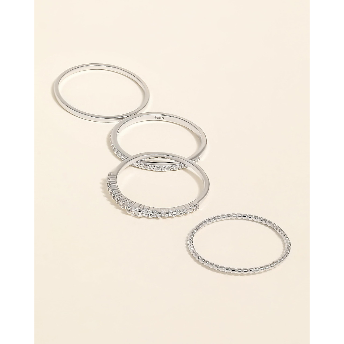 Stackable Ring Set of 4 Pure Silver Ultra Thin Stacking Rings for Women Dainty Gold Ring Minimalist Delicate Diamond Ring (Gold, 8.5)