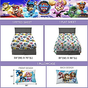 Franco Paw Patrol 2 The Movie Bedding Super Soft Microfiber 4 Piece Full Size Sheet Set, (Official Licensed Product)