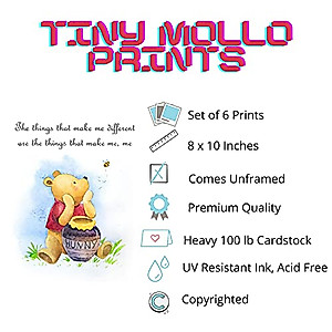 TinyMollo Winnie the Pooh Wall Decor – Unframed Set of 6 Prints, 8x10 Inch, Hand Painted Nursery Wall Decor for Boys and Girls, Kids, Baby’s Nursery Decor Playroom Classic Pooh Bear Friends Piglet