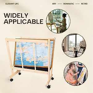 GENMOUS Wood Large Print Rack with Castors - Artist Display and Storage Rack,Natural Wooden Storage & Crafts Drying Racks for Canvas,Artwork,Prints,Panels,Posters,Art Shows & Galleries Display Stands