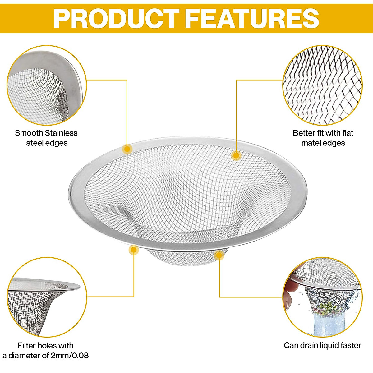 Bathroom Sink Strainer 2 Pack 2.75 & 2 "Inch At The Top I Drain Strainer Hair Catcher for Kitchen I Shower Bathtub Mesh Stainless Steel Stopper I Sink Traps Bathroom & Laundry Sink Drain Basket Filter