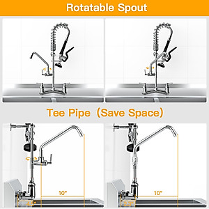 FAUAID Commercial Sink Faucet with Sprayer 25" Height 8" Adjustable Center 10" Swing Spout,Brass Constructed Wall Mount Commercial Faucet with Pull Down Pre-Rinse Sprayer for 1/2 Compartment Sink（25"）