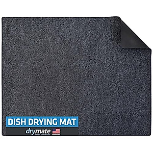 Drymate XL Dish Drying Mat, Oversized (19”x24”), Low-Profile, Super Absorbent, Quick Dry Fabric, Waterproof & Slip-Resistant, for Kitchen Counter, Trimmable, Machine Washable (USA Made)(Charcoal)