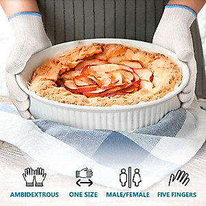 Heat Resistant Gloves Oven Gloves Heat Resistant with Fingers Oven Mitts Kitchen Pot Holders Cotton Gloves Kitchen Gloves Double Oven Gloves with Fingers White 1 Pair