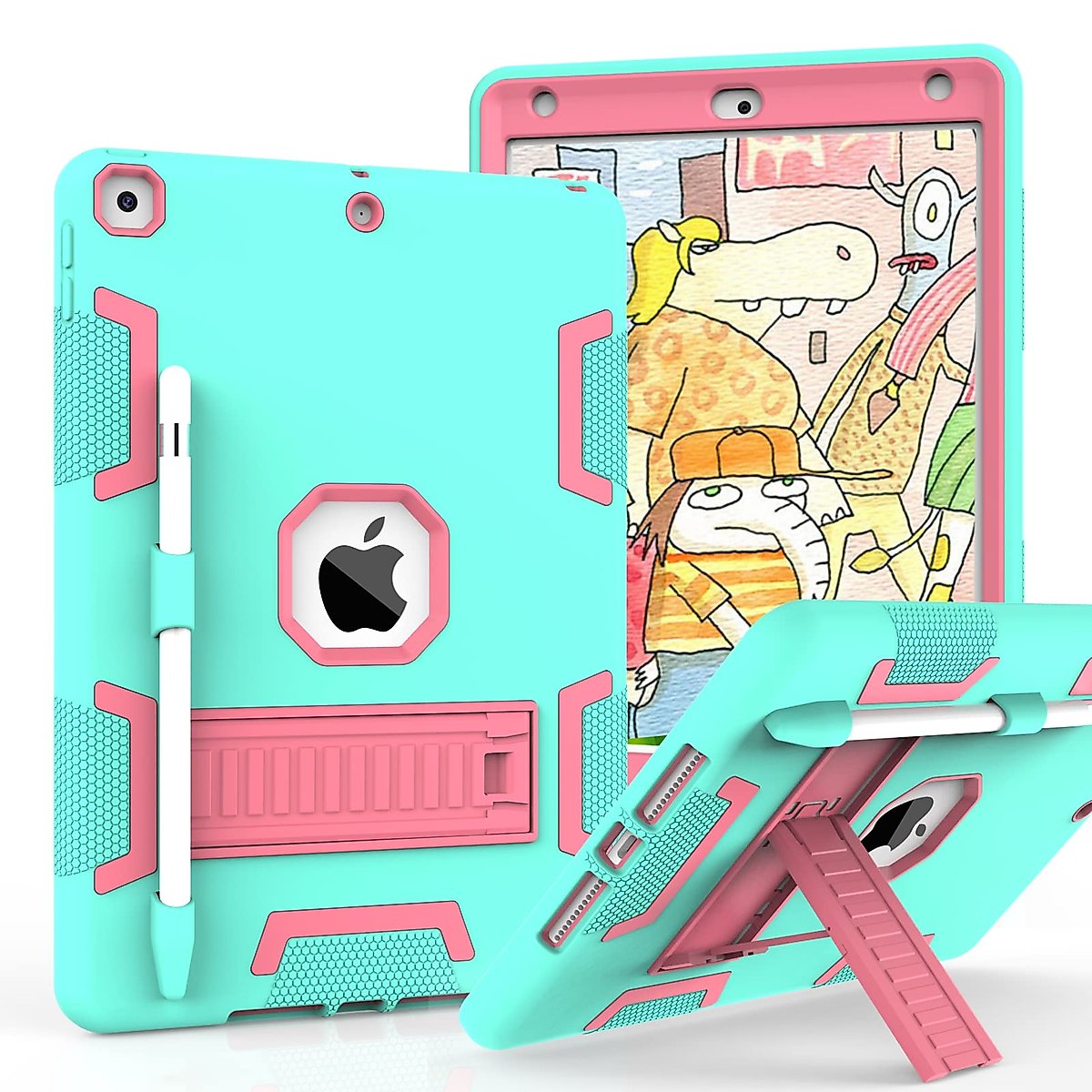 Rantice iPad 9th Generation Case, iPad 8th/7th Generation Case, iPad Case with Kickstand and Pencil Holder for iPad 10.2 Case(Mint Green+Rose)