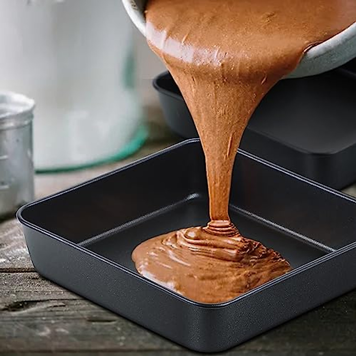 E-far 8x8 Inch Square Baking Pan with Lid Set, Nonstick Square Cake Pans Metal Bakeware for Oven Cooking Lasagna Brownies, Stainless Steel Core & Easy Release, 4 Pieces(2 Pans+2 Covers)