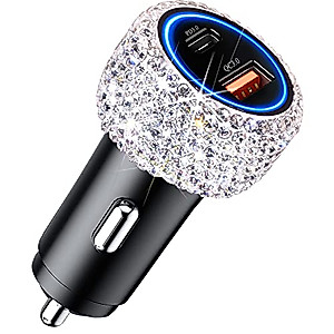 USB C Car Charger Adapter 54W Bling Diamond PD & QC 2-Port Type C Compact Car Charger Compatible for iPhone, iPad, Samsung Galaxy, LG, Google Pixel, Moto, USB-C Port