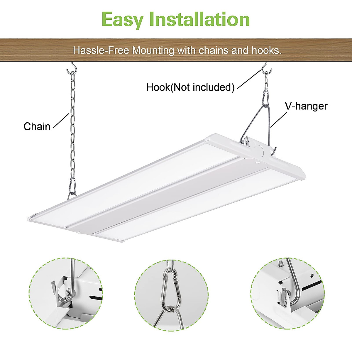 Hykolity 2FT LED Linear High Bay Shop Light, 150W LED Shop Light, 19500lm 130LM/W, 100-277V, 0-10V Dim, 5000K Daylight Linear Hanging Light for Warehouse Workshops, UL, 2 Pack