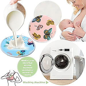 Lounsweer 30 Pcs Reusable Breast Pads Floral Bamboo Nursing Pads Nipple Pads for Breastfeeding Washable Nipple Cover Breastfeeding Essentials with Wet Bag and Laundry Bag for Mom Women Gift, 6 Styles