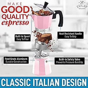 Zulay Kitchen Stovetop Espresso Maker - Moka Pot 6 Espresso Cups - Percolator Coffee Maker for Classic Cuban & Italian Style Espresso - Portable Coffee Maker for Camping & Travel - (Pink)