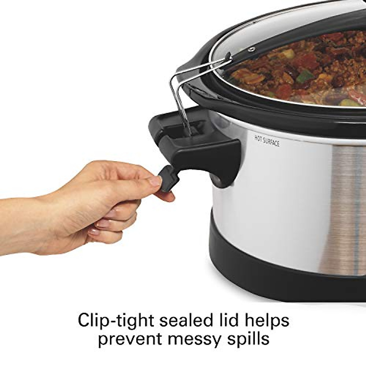 Hamilton Beach Stay or Go Portable 6-Quart Slow Cooker With Lid Lock, Dishwasher-Safe Crock, Silver (33262)