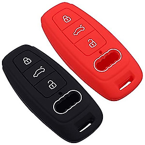 Lcyam 3 Button Key Fob Cover Silicone Case Compatible with 2019 2020 A6 E-Tron Audi A6L A8L A6 A7 A8 Q8 (Black Red)