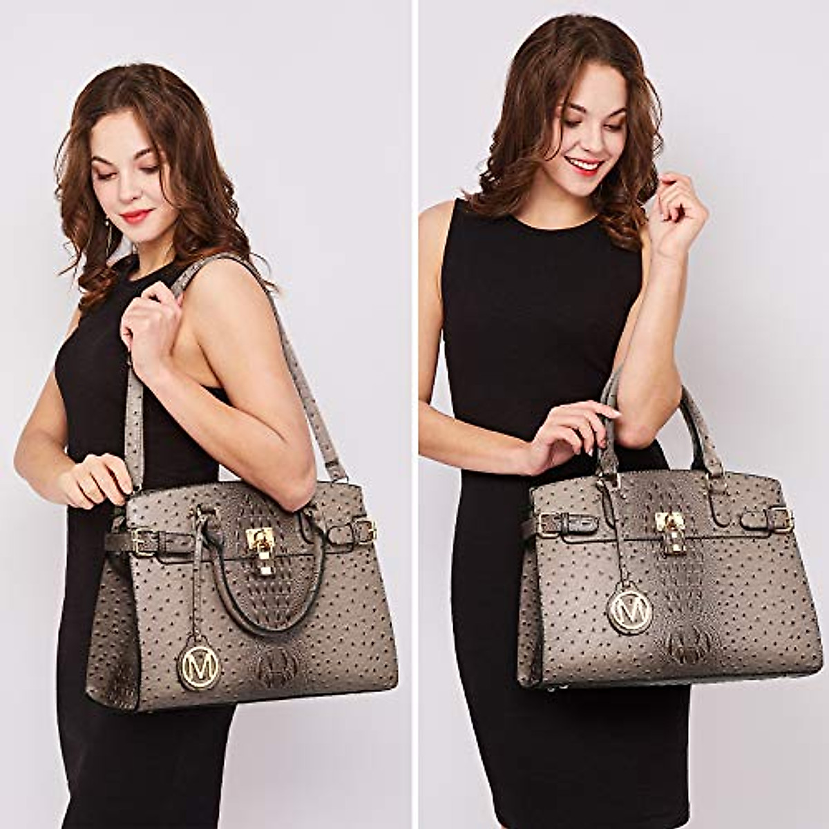 MKP Women Fashion Satchel Handbag Purse with Matching Wristlet Wallet Set 2pcs (Khaki)