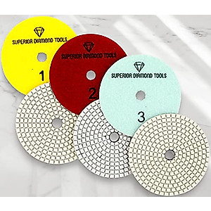 3 Step Diamond Polishing Pads - Use Wet or Dry - Polishing Pads for Granite Quartz Marble Concrete Terrazzo - High Temperature Resistance 3 Step Polishing Pads - Polishing Pad Set