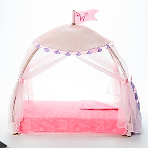 American Girl WellieWishers 14.5-inch Doll Royal Canopy Bed Playset with Mesh Drapes, Flag, and Blanket, For Ages 4+