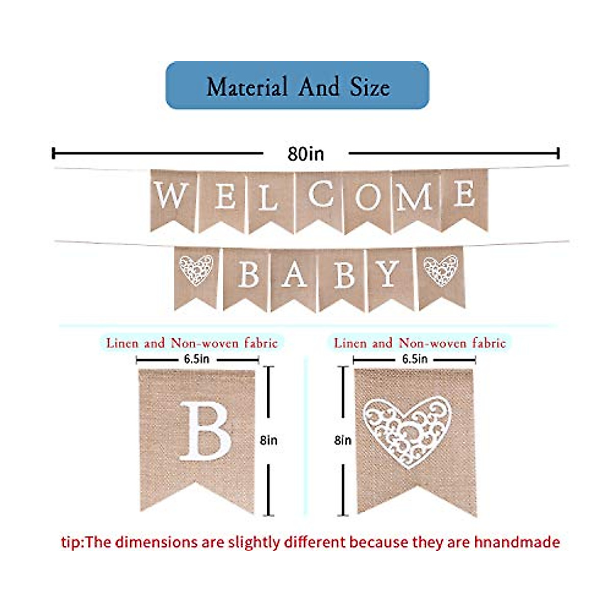 Welcome Baby for Burlap Banner - Bunting Garland for Baby Shower Party Ornament Favors, Baby Photo Prop，Baby Shower Welcome Sign (WELCOME BABY)