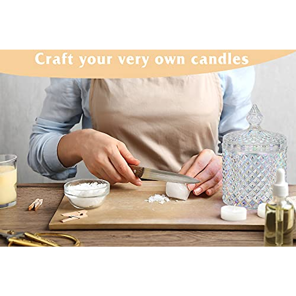 LUXETA Multi-Use Luxury Glass Apothecary Jars Embossed Candle Making Containers with Lids Home Décor Organizer for Vanity Kitchen Living Bathrooms Candy jar Decorative Votive Holders.4 Pcs -10 oz.