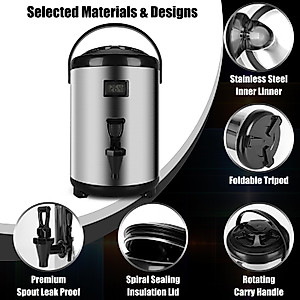 Insulated Beverage Dispenser 12 QT/3.2 Gallon, Stainless Steel Beverage Dispenser Cold and Hot Drink dispenser with Thermometer-Spigot for Hot Tea & Coffee, Cold Milk, Water, Juice