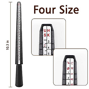 Accmor Ring Size Measuring Tool with Plastic Ring Mandrel & Ring Sizer Guage, Four Size Ring Stick Jewelry Mandrel and Ring Gauge Finger Sizing for Jewelry Making