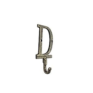 Handcrafted Nautical Decor Rustic Gold Cast Iron Letter D Alphabet Wall Hook 6"