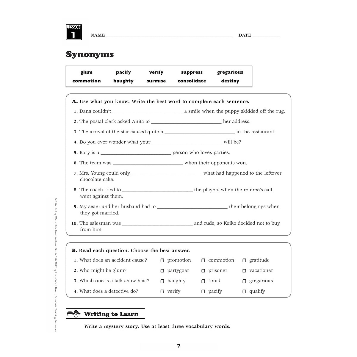 240 Vocabulary Words Kids Need to Know: Grade 6: 24 Ready-To-Reproduce Packets Inside!