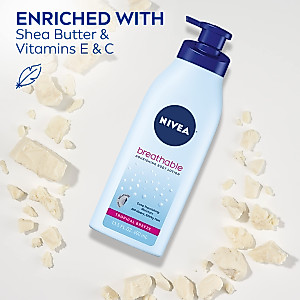 NIVEA Breathable Nourishing Body Lotion in Tropical Breeze, 48-Hour Moisturizing Lotion with Shea Butter, Vitamin E and C, 13.5 Fl Oz Pump Bottle