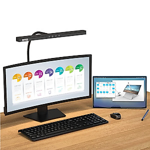 QIYISS LED Desk Lamp, Clamp Lamp with Flexible Gooseneck 360°Rotate,12W LED 3 Modes 5 Brightness, Timer，15.75" Wide Office Eye Protection Light 1100LM Large Bright Desk Lights with Stepless Dimming
