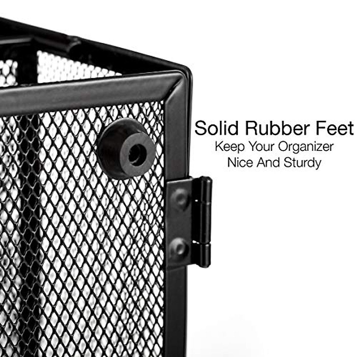 Metal Office Desk Organizer 3-Tier, Mesh Desktop Document and A4 File Holder with 3 Flat Trays and 2 Upright Compartments, Steel Mail Organizer for Desk Top Accessories, Stationery, Paper, Black