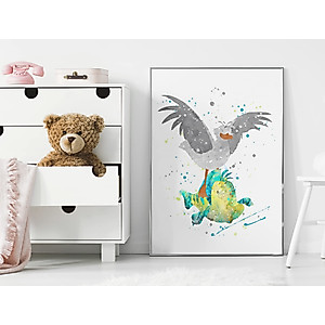 Scuttle and Flounder Print, Watercolor, Nursery Wall Poster, Holiday Gift, Kids and Children Artworks, Digital Illustration Art