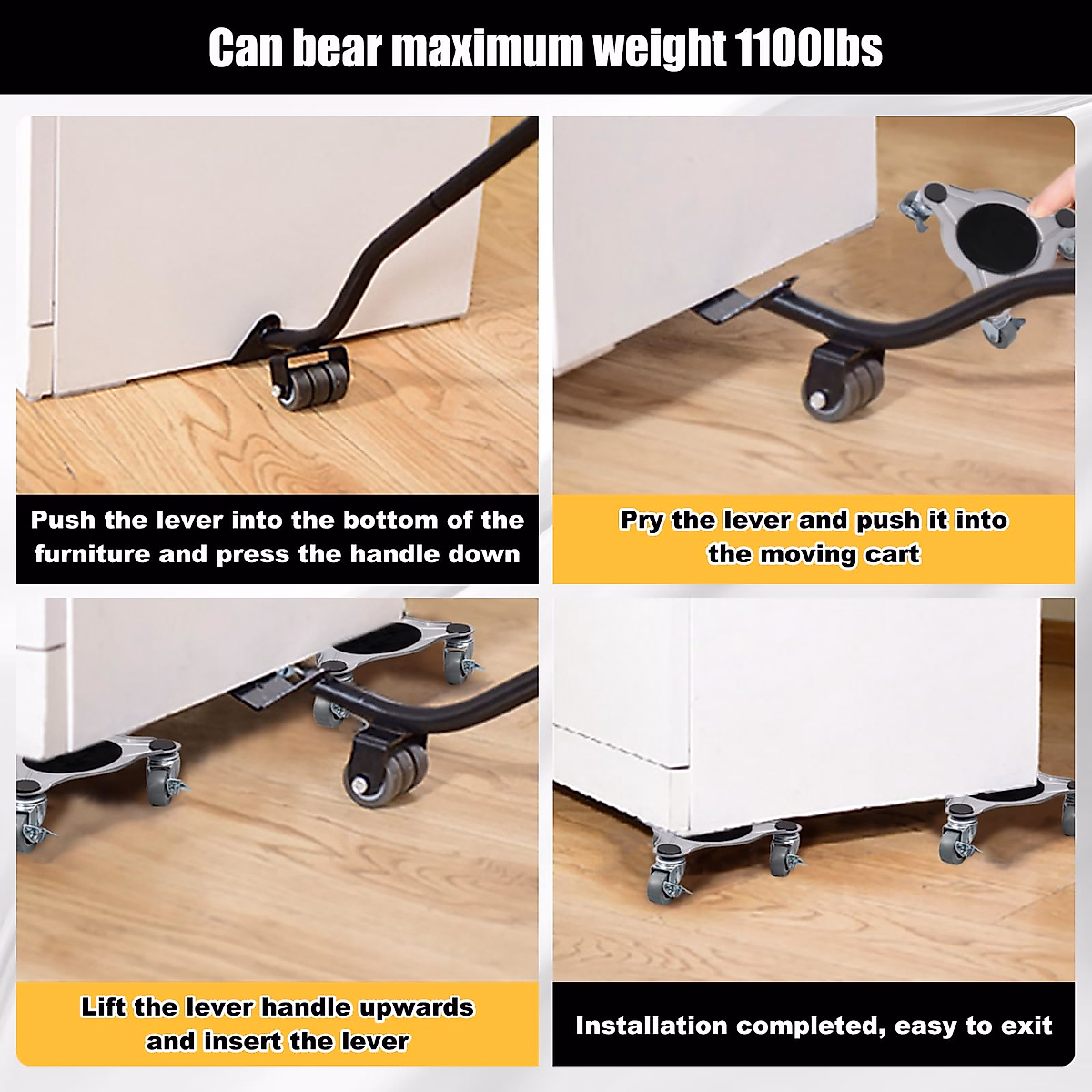 CNQLIS Furniture Mover Dolly with 4 Wheels,4 Wheels 360° Rotation,Carbon Steel Panel Heavy Duty Dolly, 1100 LBs Load Capacity for Moving Heavy Furniture Refrigerator Sofa Cabinet