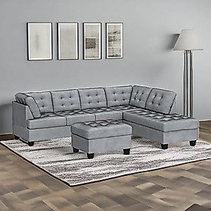 Casa Andrea Milano 3 Piece Modern Tufted Micro Suede L Shaped Sectional Sofa Couch with Reversible Chaise & Ottoman