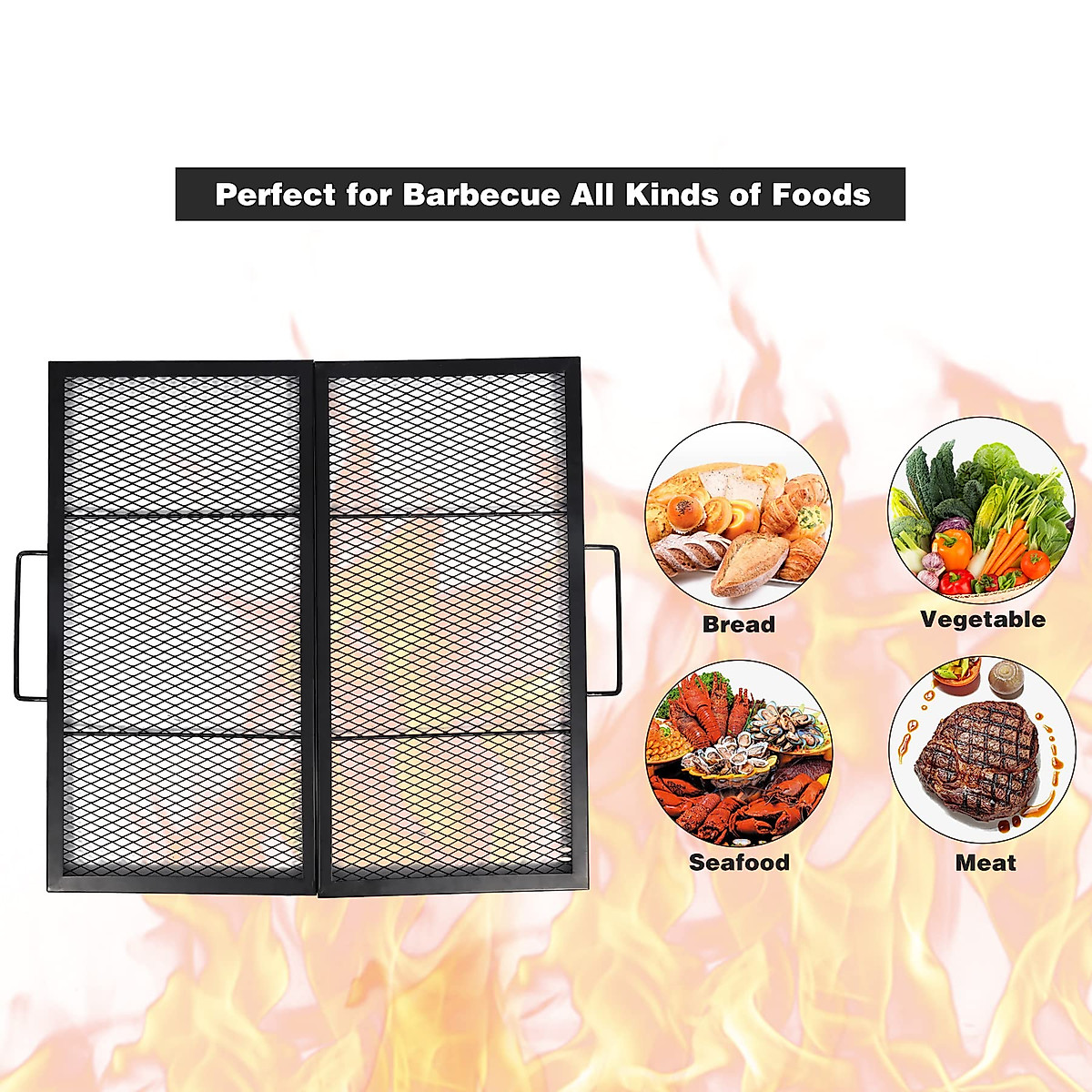 Lineslife Square Fire Pit Cooking Grill Grates, Folding Outdoor ...