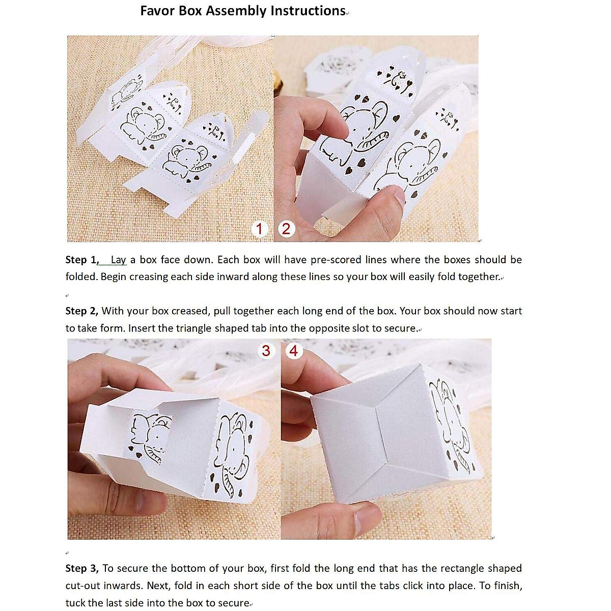 ALLHEARTDESIRES 50 Pack Pink Elephant Girl Baby Shower Decoration Laser Cut Paper Party Treat Box Wedding Girl Birthday Gifts Wrapping Candy Buffet Table Centerpieces