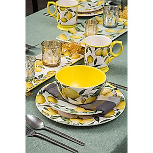 Bico Lemon Dreams Ceramic Mugs, Set of 4, for Coffee, Tea, Drinks, Microwave & Dishwasher Safe