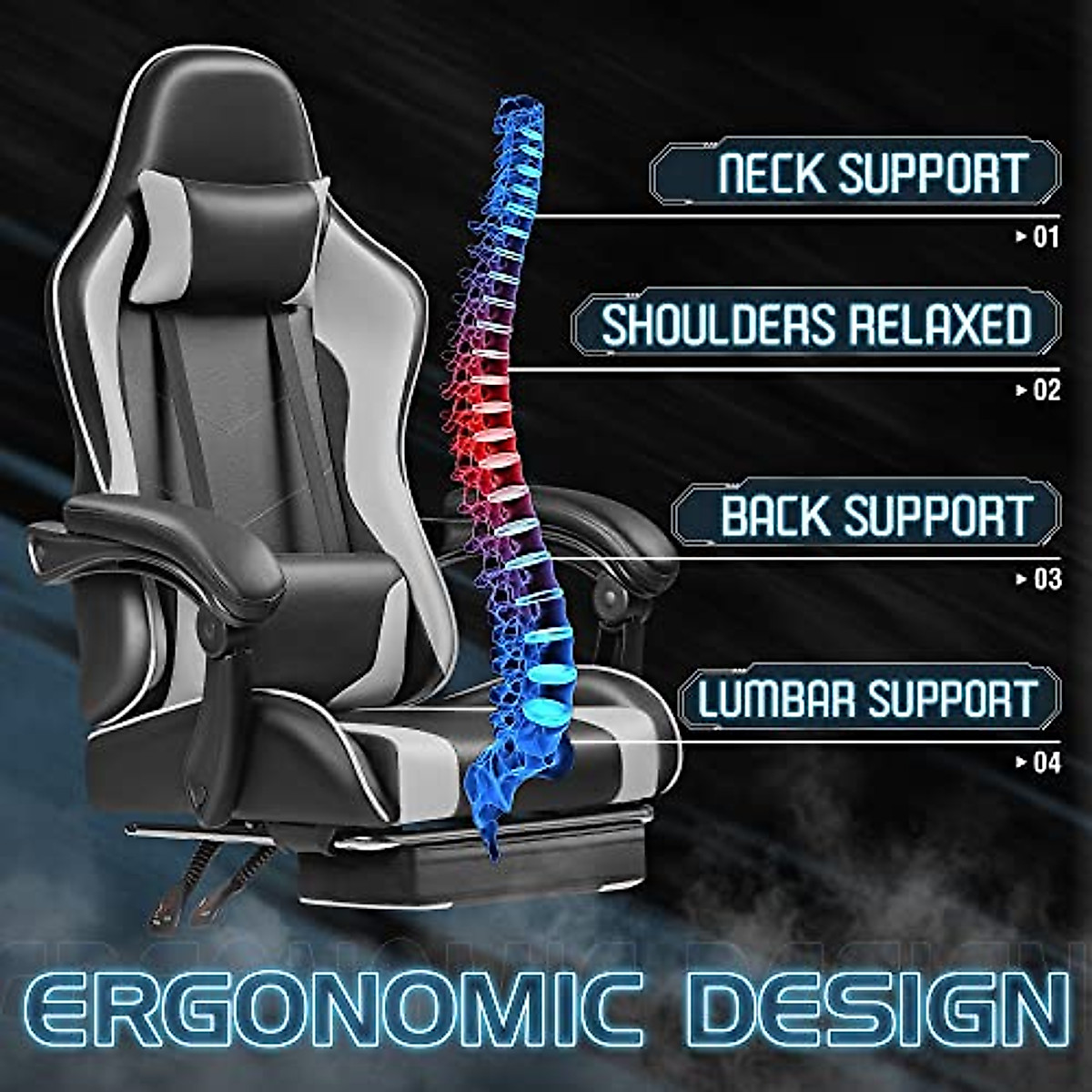 Homall Gaming Chair, Video Game Chair with Footrest and Massage Lumbar Support, Ergonomic Computer Chair Height Adjustable with Swivel Seat and Headrest (White)