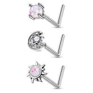 MeIighting Nose Rings 20G Moon Nose Studs Stainless Steel 316L Sun Nose Piercing Jewelry L Shaped for Women Men Body Piercing Jewelry
