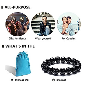 VIVISWAN Natural 10-12mm Gorgeous Semi-Precious Gemstones Healing Crystal Stretch Elastic Beaded Bracelet Unisex Yoga Meditation Relax Anxiety Bangle for Womens Mens