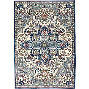 Nourison Global Vintage Persian Ivory Navy 4' x 6' Area -Rug, Easy -Cleaning, Non Shedding, Bed Room, Living Room, Dining Room, Kitchen (4x6)