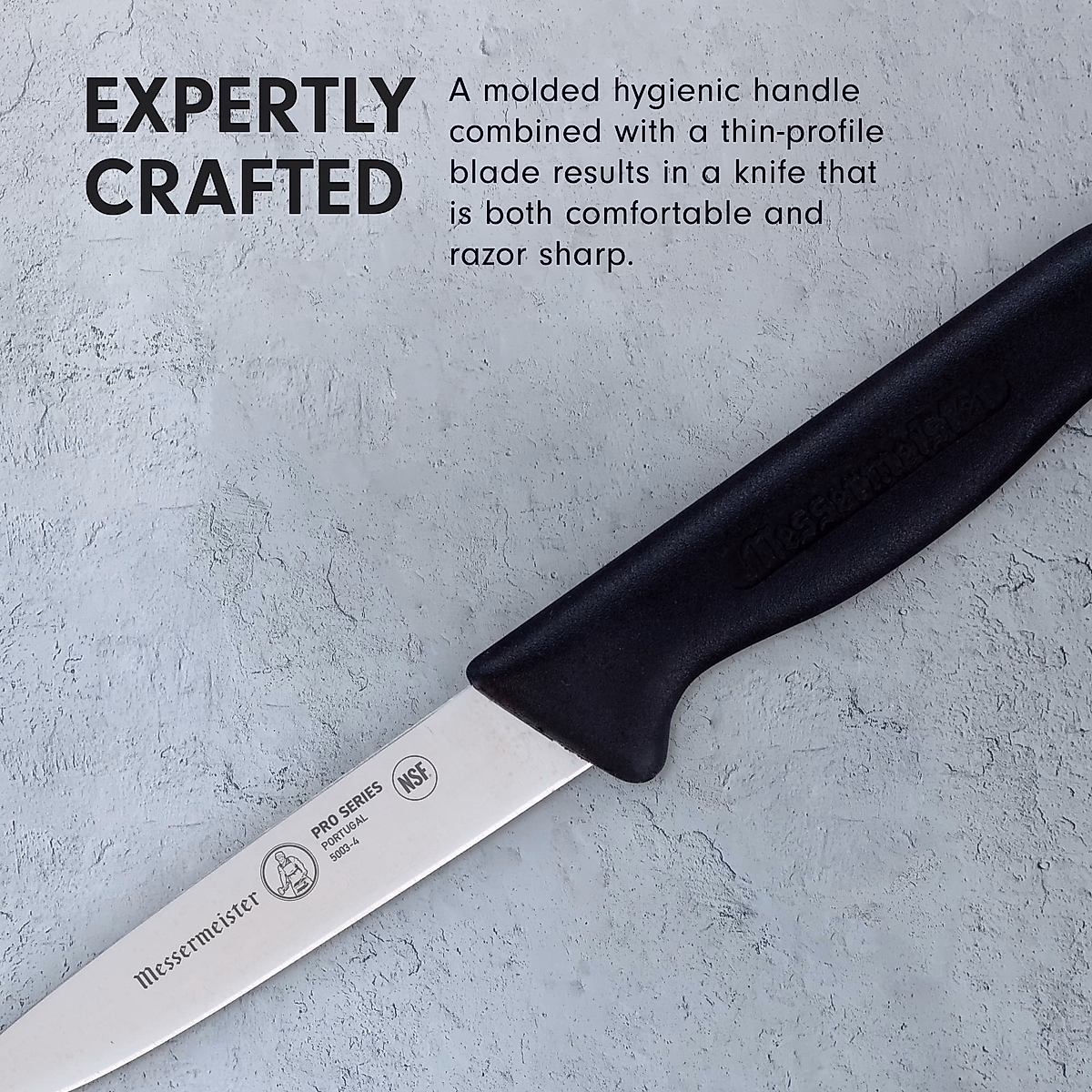 Messermeister Pro Series 4” Spear Point Paring Knife - German X50 Stainless Steel & NSF-Approved PolyFibre Handle - 15-Degree Edge, Rust Resistant & Easy to Maintain - Made in Portugal