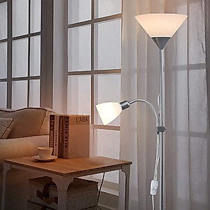DINGLILIGHTING LED Floor Lamp DLLT Mother-Daughter Floor Lamps with Reading Lights, Modern Standing Pole Light, Torchiere Free Standing Lamp for Living Room, Bedroom, Office (Silver)