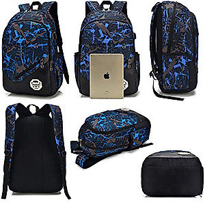 Umily School Backpacks School Bookbag Set 3 Pieces fit 15 inch Laptop Shoulder bag Travel Daypack with USB Charging Port