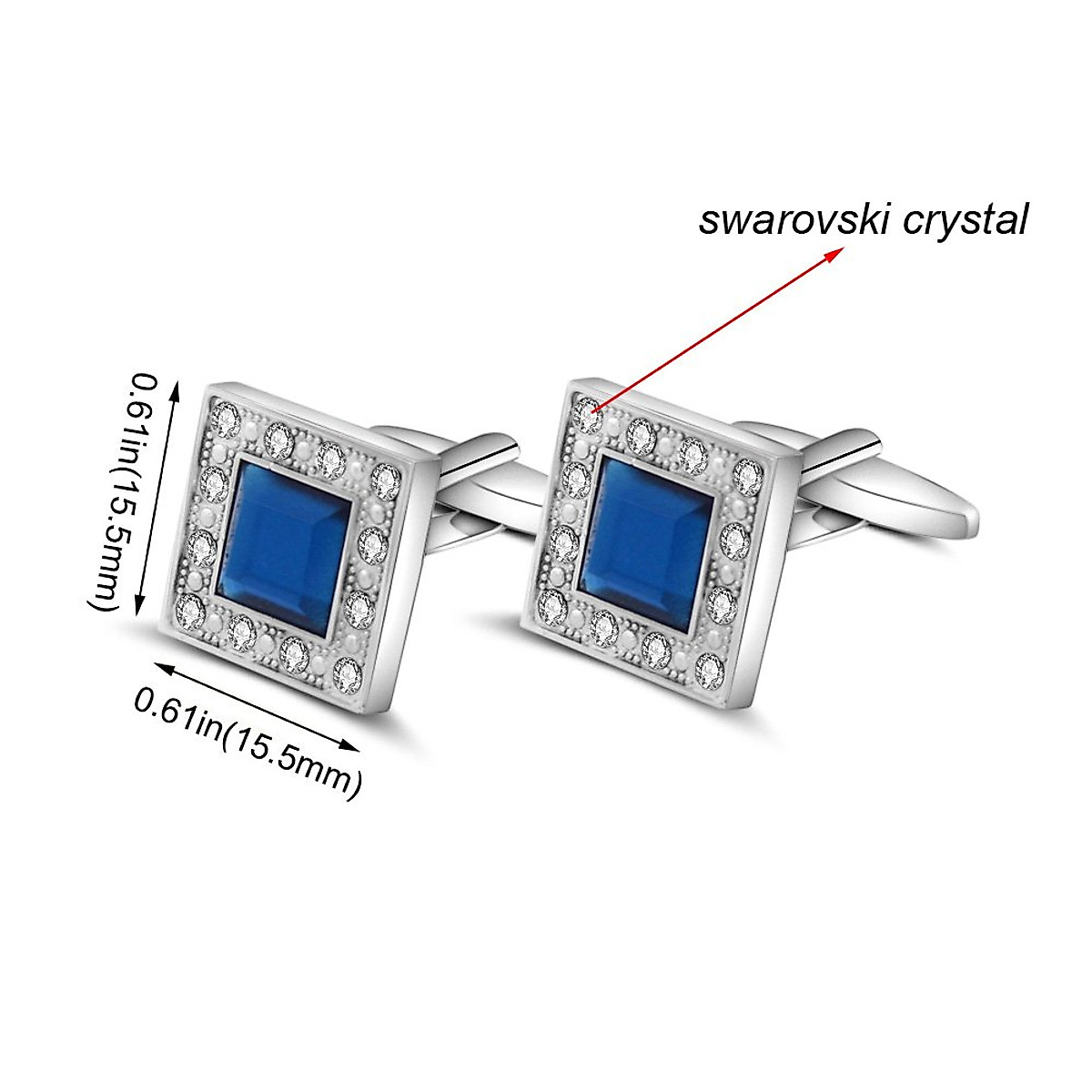 MERIT OCEAN Blue Navy Swarovski Crystal Square Cufflinks for Men Classical Swarovski Cuff Links with Gift Box Elegant Style