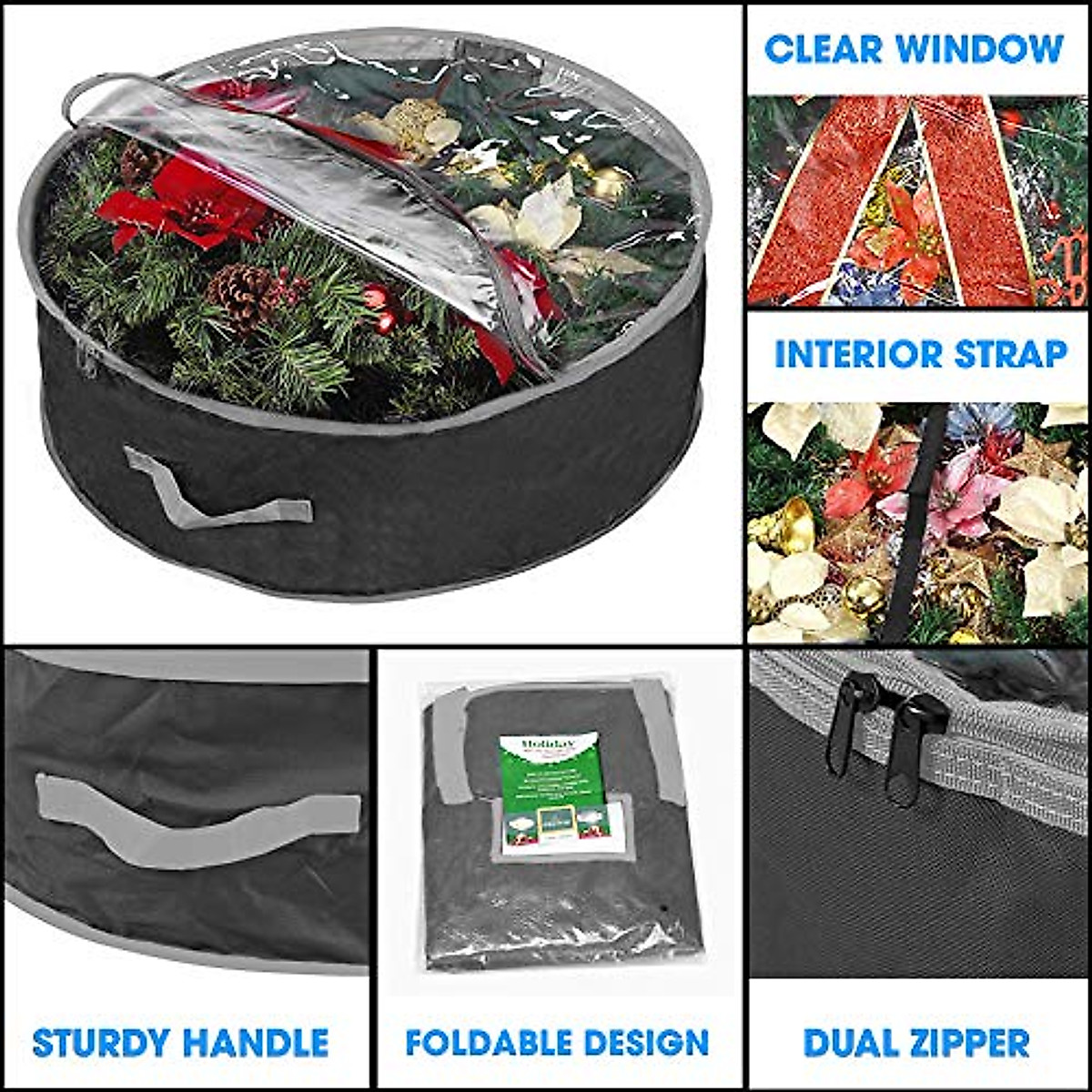 Primode Wreath Storage Bag 36" | Garland Wreaths Container with Clear Window for Easy Xmas Holiday Storage | Durable 600D Oxford Material