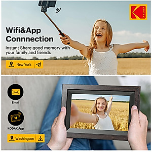 KODAK 10.1 Inch Smart WiFi Digital Picture Frame 1280x800 Touch Screen,Auto-Rotate, Built in 16GB Memory, Share Moments Instantly via Kodak App from Anywhere(Wood)