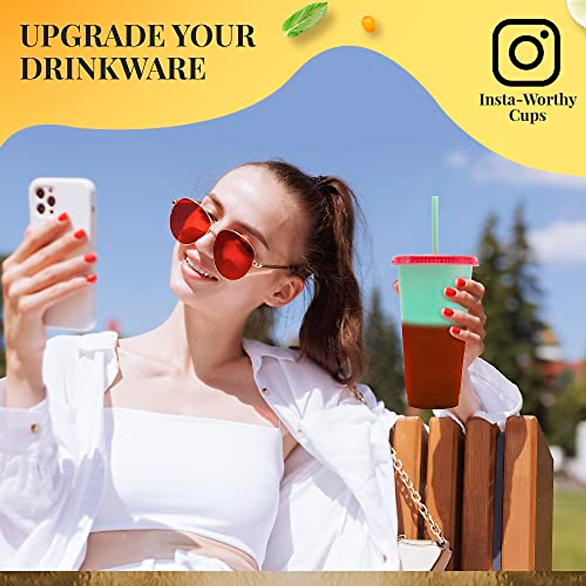 Reznap - Color Changing Cups - 5x Cups & Straws - 24 oz - BPA Free - Reusable Tumblers with Lids and Straws - Easy to Take Anywhere - Summer Party Cups - For Kids and Adults